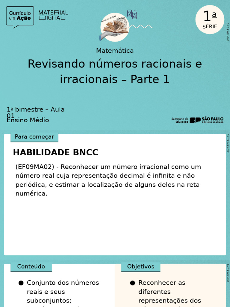 Aula 01 - Revisando Números Racionais e Irracionais - Parte 1 | PDF | Número racional | Número real