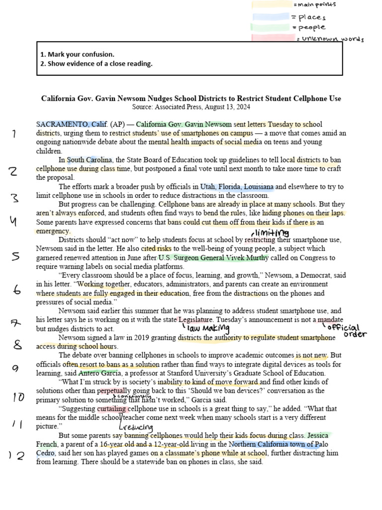 Article of The Week - Cell Phone Ban - Pdf.kami | PDF | Mobile Phones