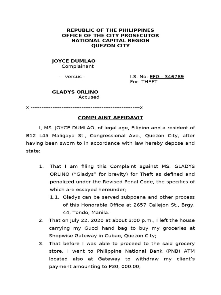 Complaint - Theft Case | PDF