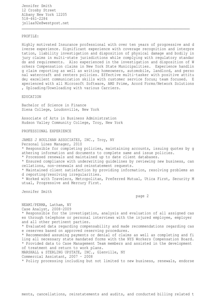 Claim Representative or Office Manager or Claim Supervisor or CL | PDF ...
