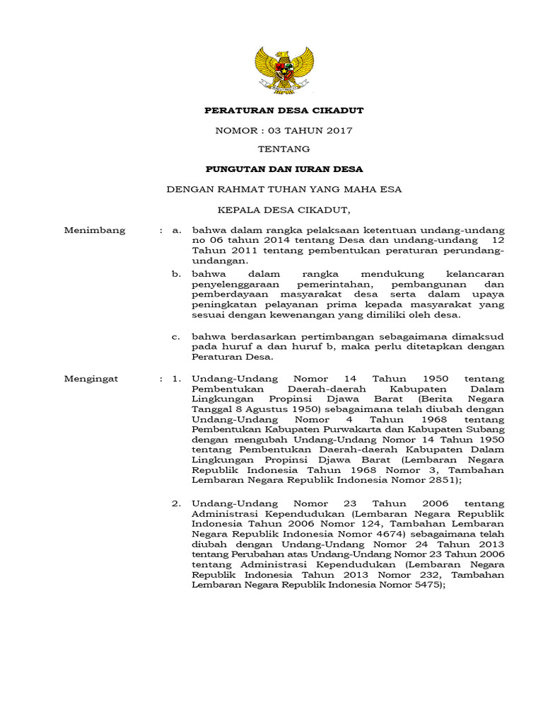 Perdes Pungutan Desa - Cikadut - Cimenyan - Bandung | PDF