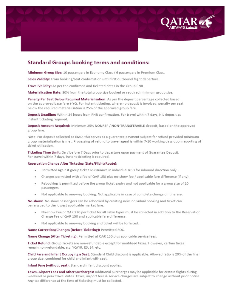 Standard-Groups-Fare-Rules-V2.4 | PDF | Fee | Fare