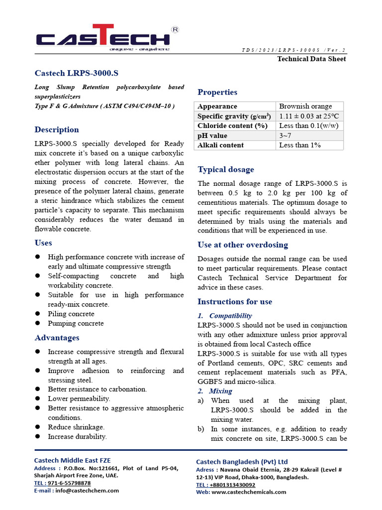TDS - Castech LRPS-3000S - 2023 | PDF | Concrete | Cement