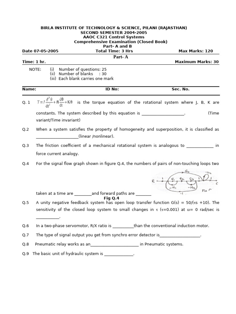 Control Systems Exam Paper | PDF | Damping | Control Theory