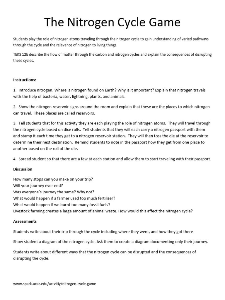 The Nitrogen Cycle Game | PDF | Water | Fertilizer