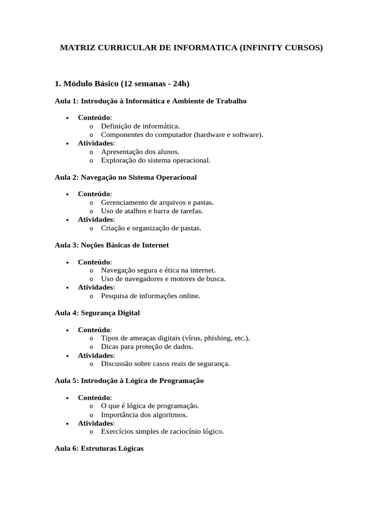 Matriz Curricular de Informatica | PDF | Estrutura de dados | Algoritmos