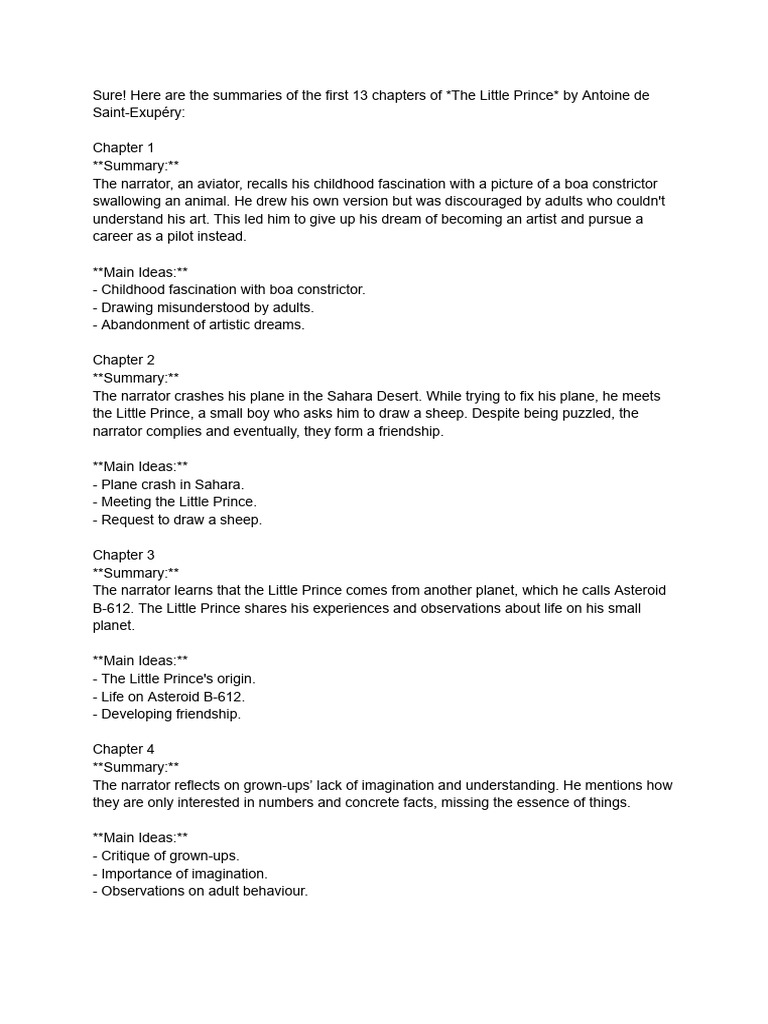 The Little Prince by Antoine de Saint-Exupéry. Resumen y Prueba. | PDF ...