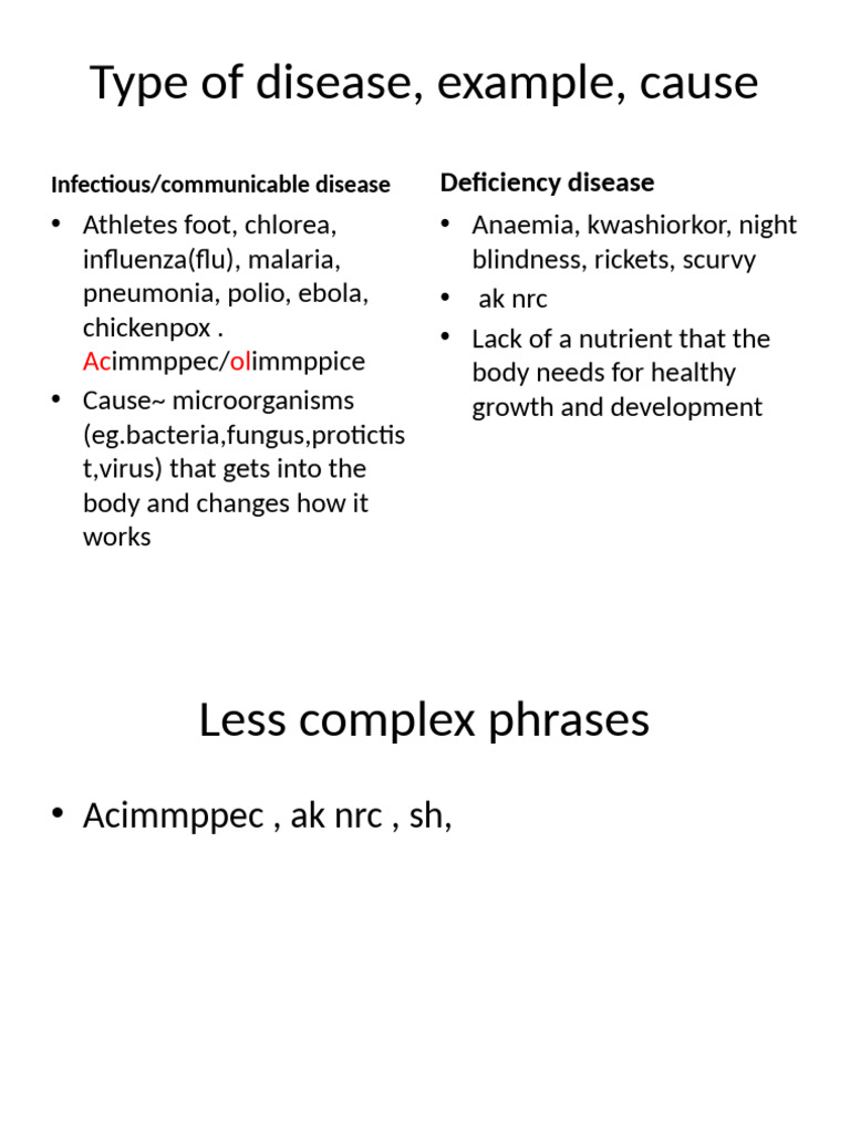 Type of disease, example, cause | PDF