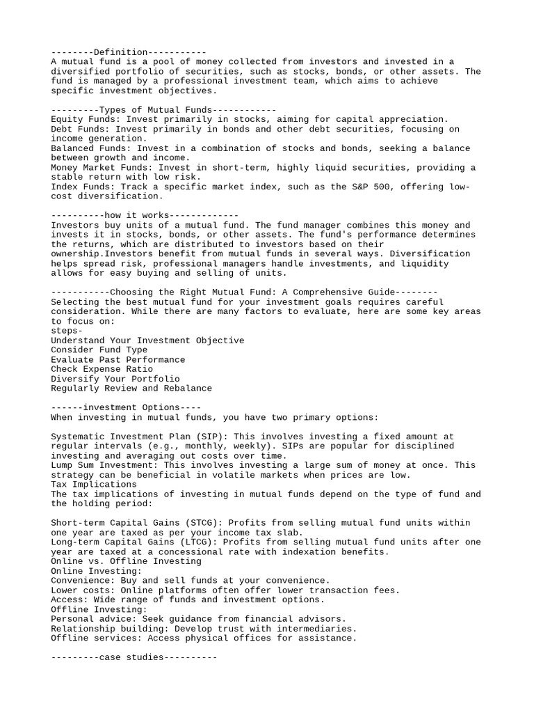 Understanding Mutual Funds: Types & Tips | PDF | Investing | Investment ...