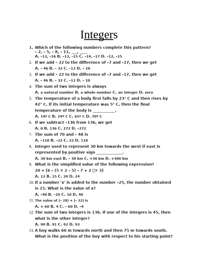 Integers (I) | PDF