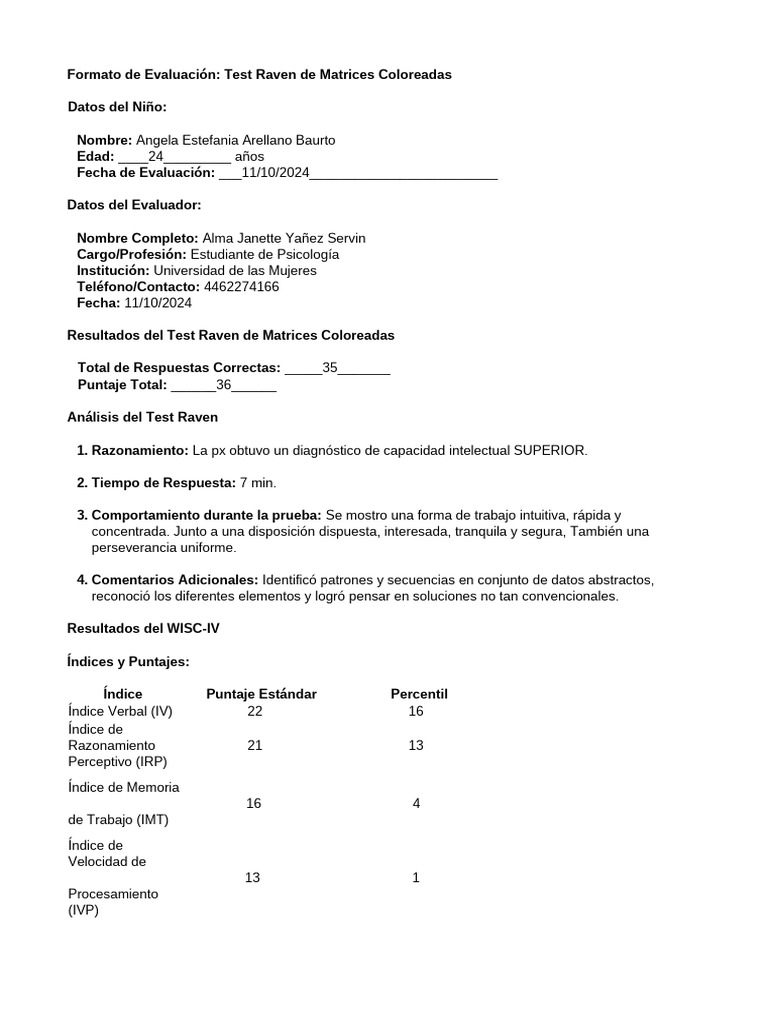 Raven y WISC | PDF | Ciencias del comportamiento | Ciencia cognitiva