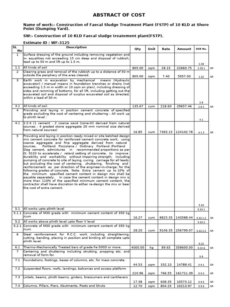 FSTP Estimate | PDF | Concrete | Pipe (Fluid Conveyance)