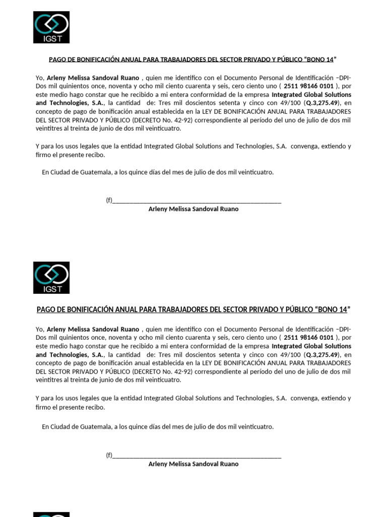 Recibos Bono 14 2024 | PDF | Guatemala