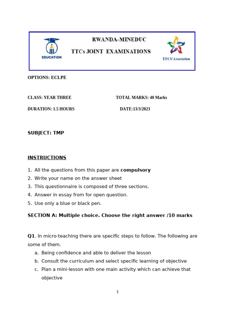 Pre-Primary TMP Exam t2 2023 | PDF | Language Development | Cognition