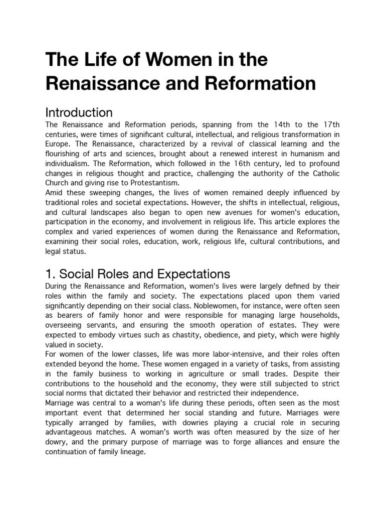 Women's Roles in Renaissance & Reformation | PDF | Marriage | Family