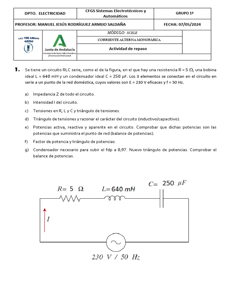 Problemas Circuitos SCELE Repaso | PDF | Energia electrica | Corriente ...