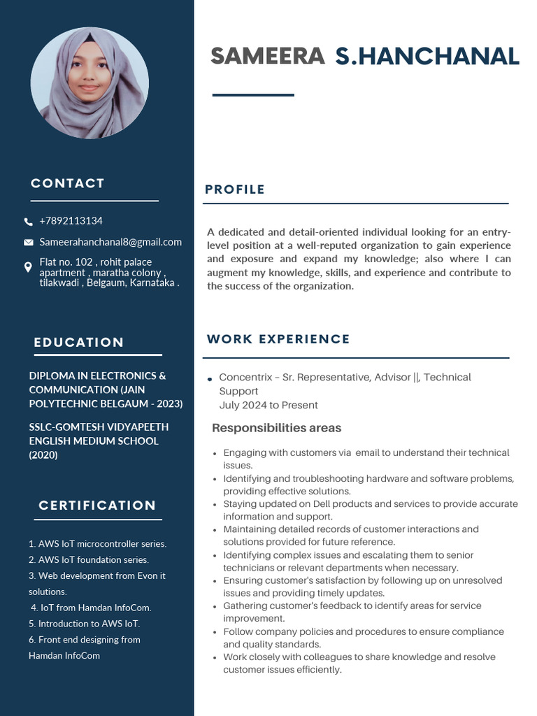 Entry-Level CV: Sameera Hanchanal | PDF | Web Development | Internet Of ...