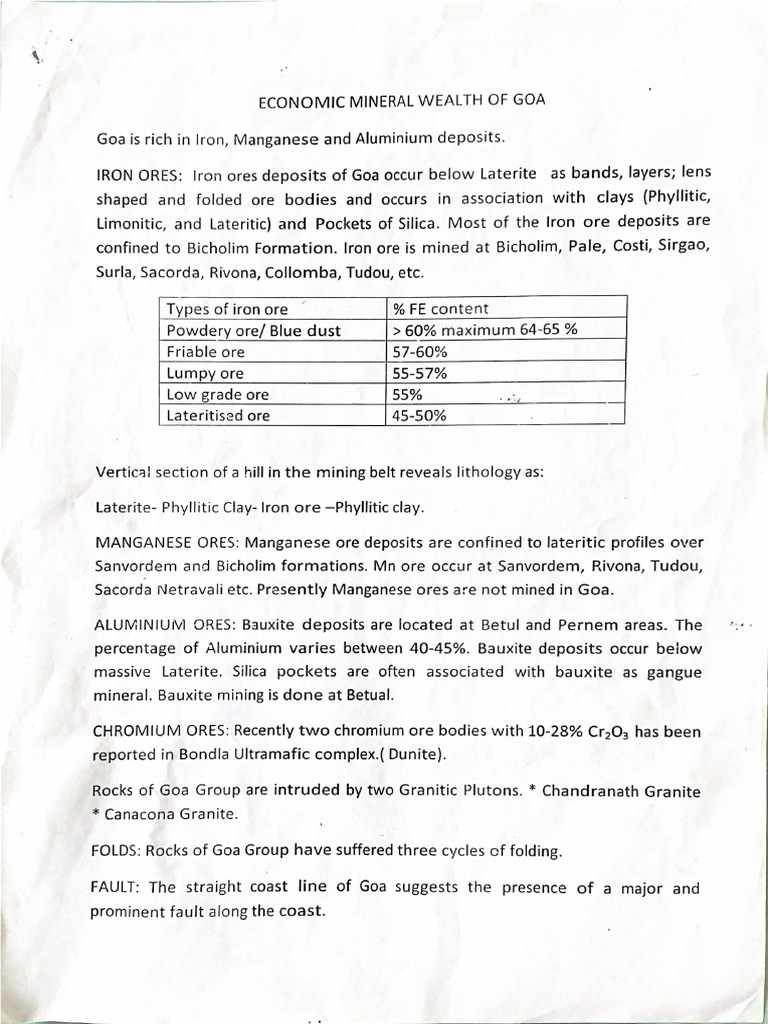 Economic Mineral Wealth of Goa | PDF