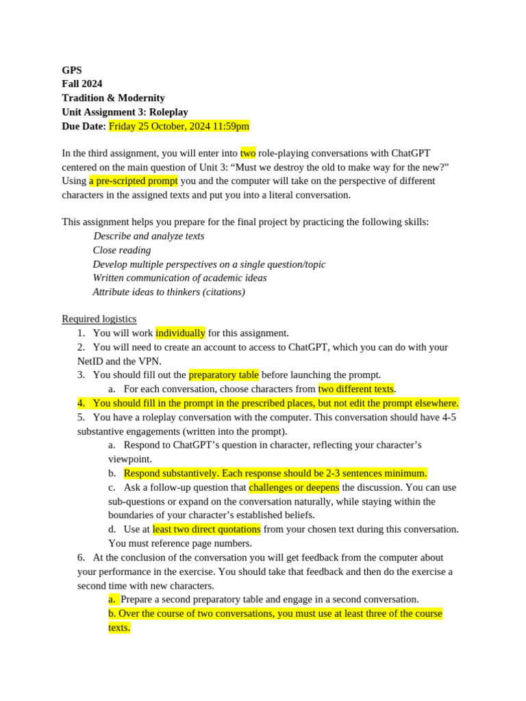 Roleplay Assignment: Tradition vs. Modernity | PDF | Conversation | Communication