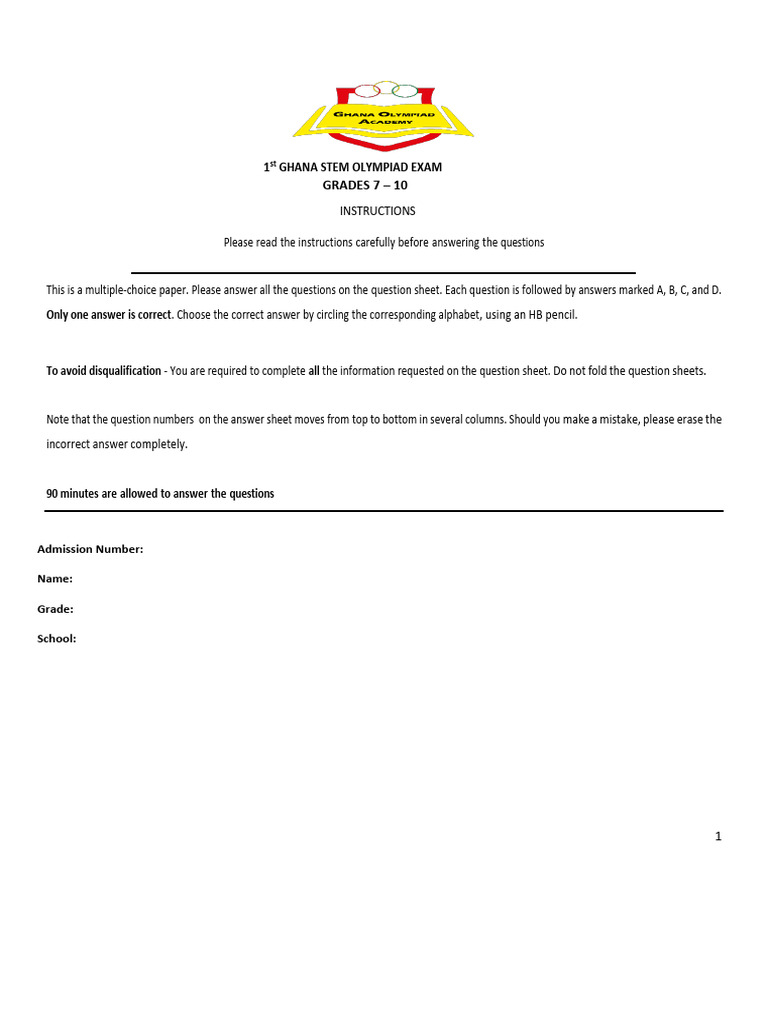 Ghana STEM Olympiad Exam 2022 | PDF | Radiation | Chemical Bond