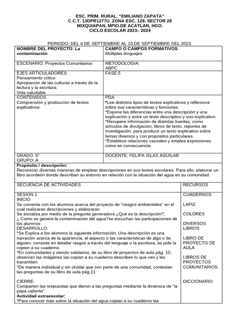 Proyecto Escolar sobre Contaminación del Agua | PDF | Metodología de ...