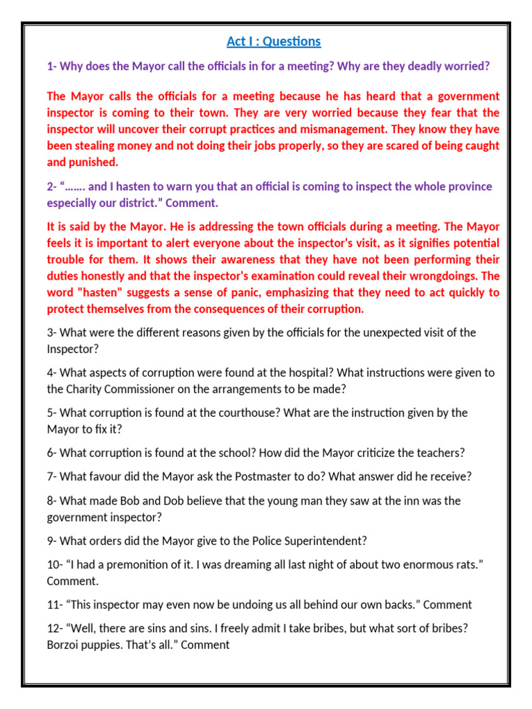 Government Inspector Question | PDF | Social Science