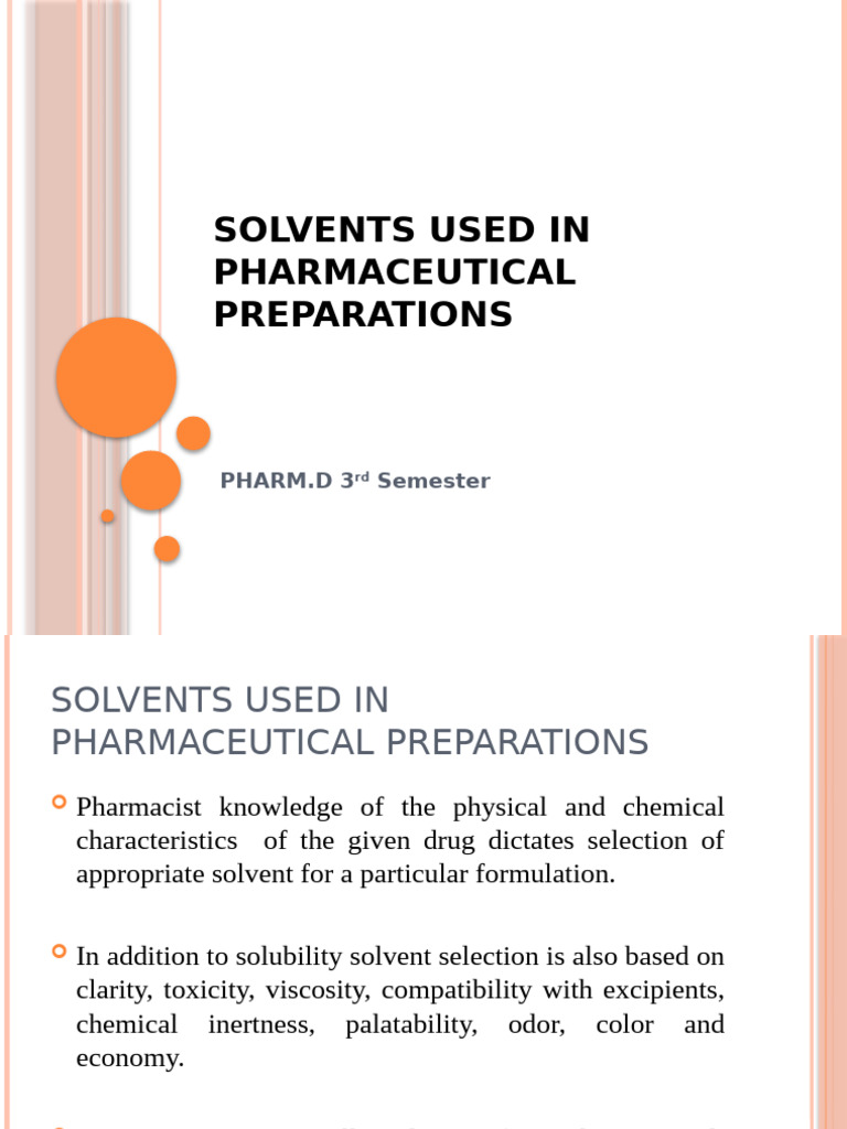 Solvents Used in Pharmaceutical Preparations | PDF | Ethanol | Glycerol