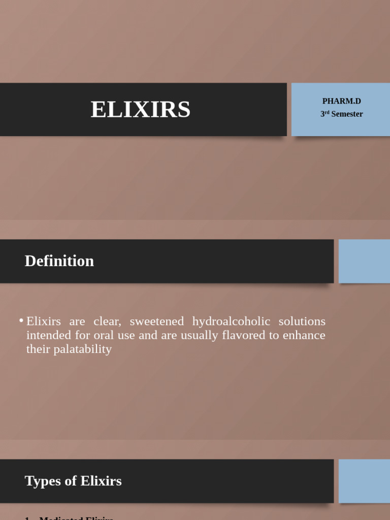 Elixirs | PDF | Dose (Biochemistry) | Chemistry