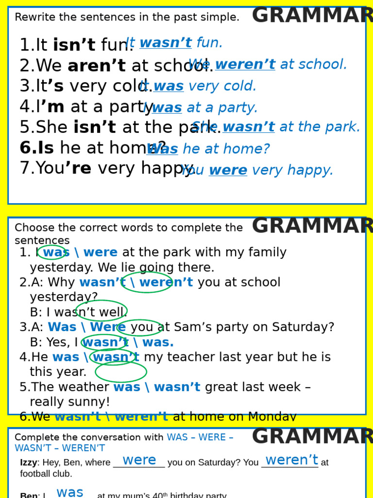 Workbook Tasks Past Simple To BE | PDF | Language Arts & Discipline