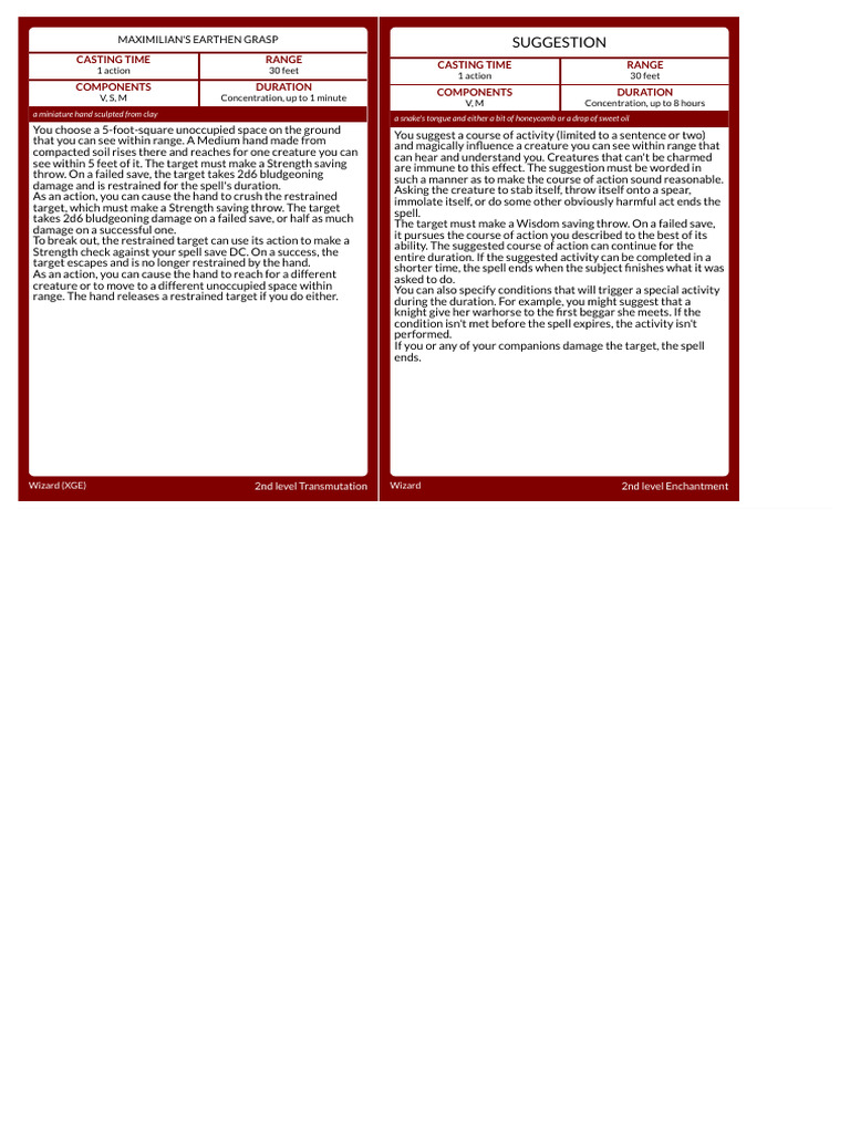 D&D 5E Spell Descriptions: Grasp & Suggestion | PDF