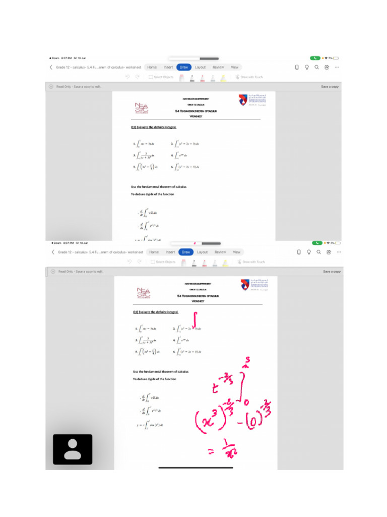 Grade 12 - Calculus - 5.4 Fundamental Theorem of Calculus - Worksheet | PDF