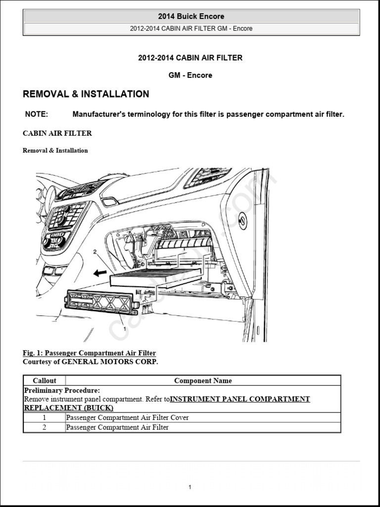 2012-2014 CABIN AIR FILTER GM - Encore | PDF
