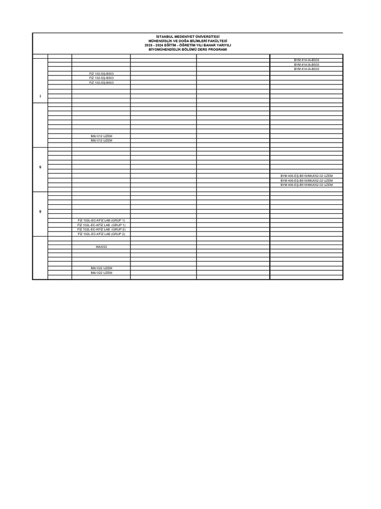 Bym 2023 2024 Bahar Ders Programi v2 | PDF