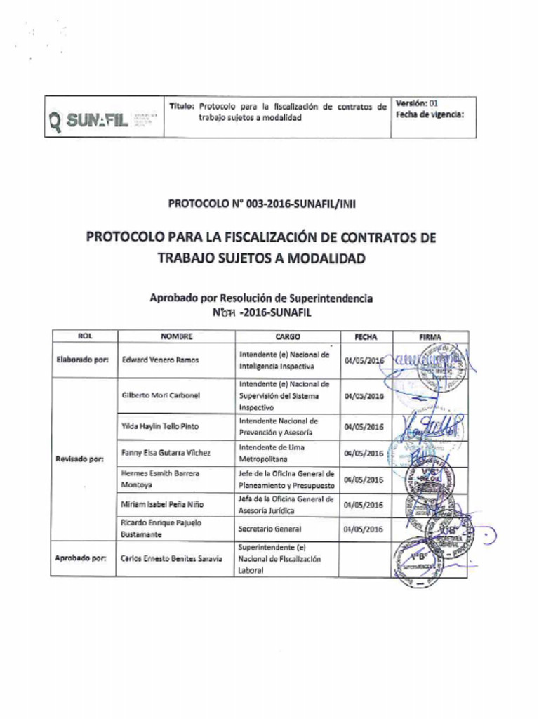 Protocolo 003-2016-SUNAFIL INII | PDF