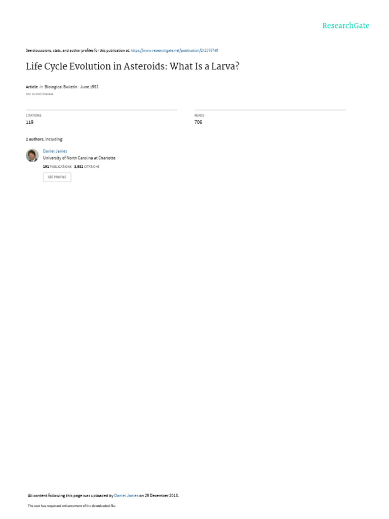 Life Cycle Evolution in Asteroids What Is A Larva | PDF | Larva | Biology