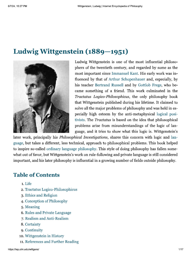 Philosophy of Ludwig Wittgenstein (1889—1951) | PDF
