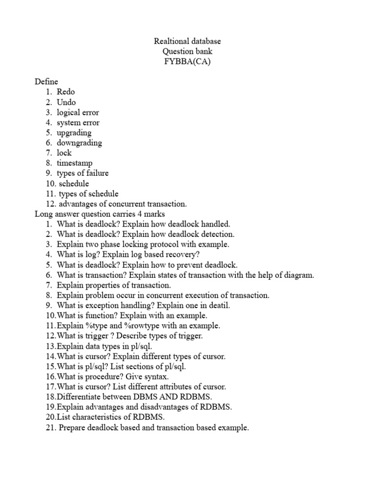 Rdbms Bca - Questionbank | PDF