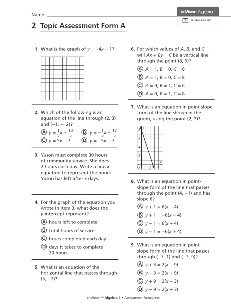 Topic 2 Assessment Form A Pdf Pdf Mathematical Objects Mathematical Relations