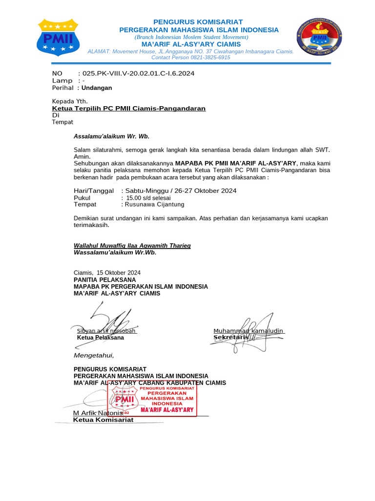 Undangan MAPABA PK PMII Ciamis 2024 | PDF