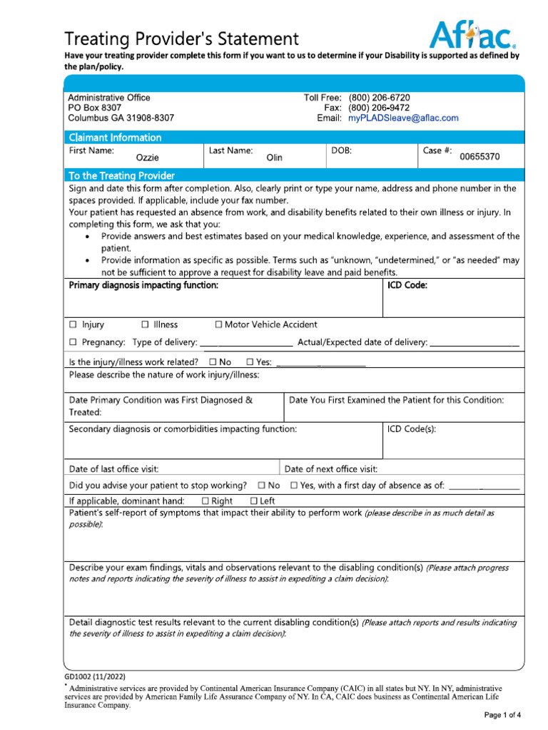 Treating Provider's Statement | PDF