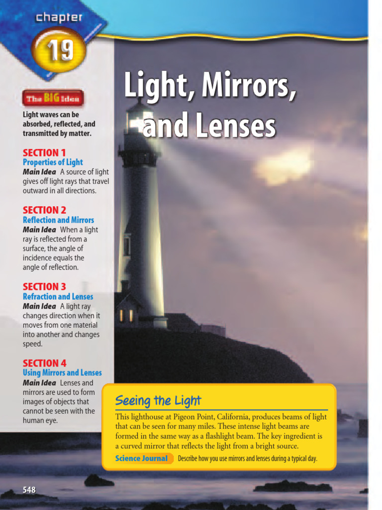 Light, Mirrors, and Lenses Guide | PDF | Mirror | Reflection (Physics)