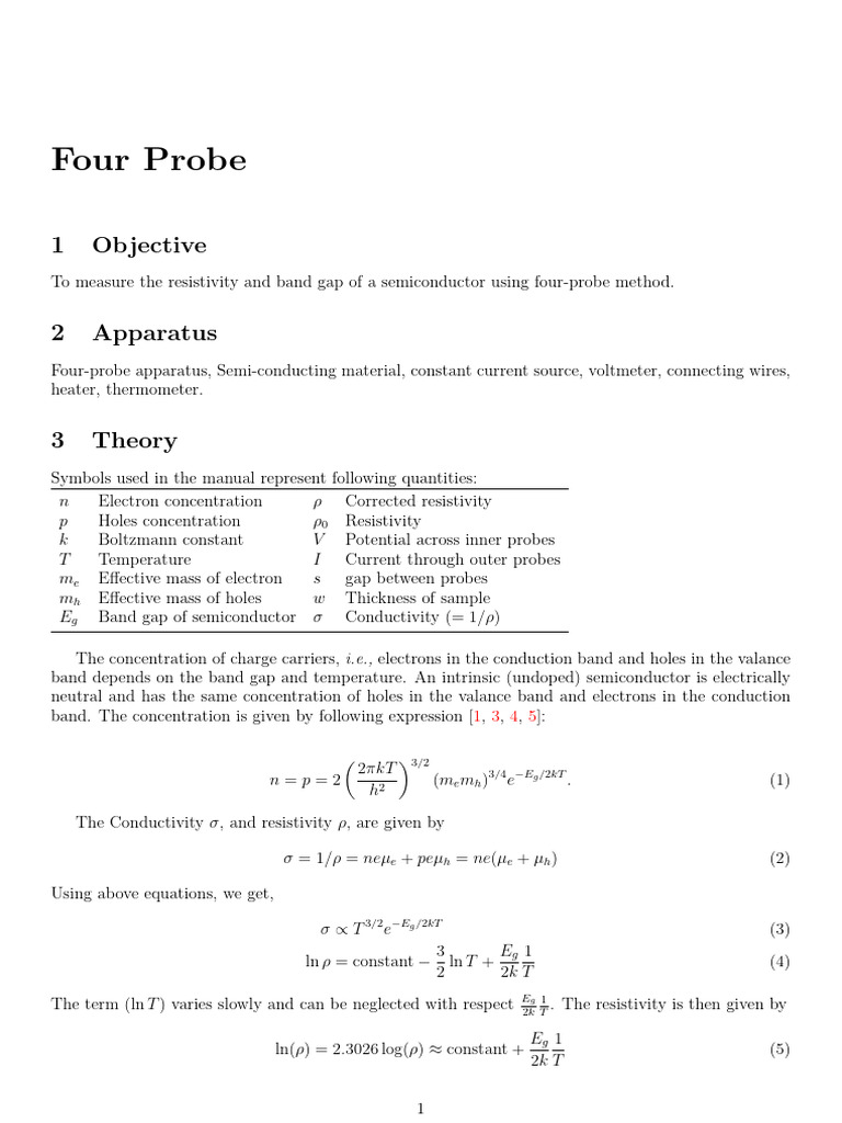 Four-Probe | PDF | Electrical Resistivity And Conductivity | Physical Chemistry