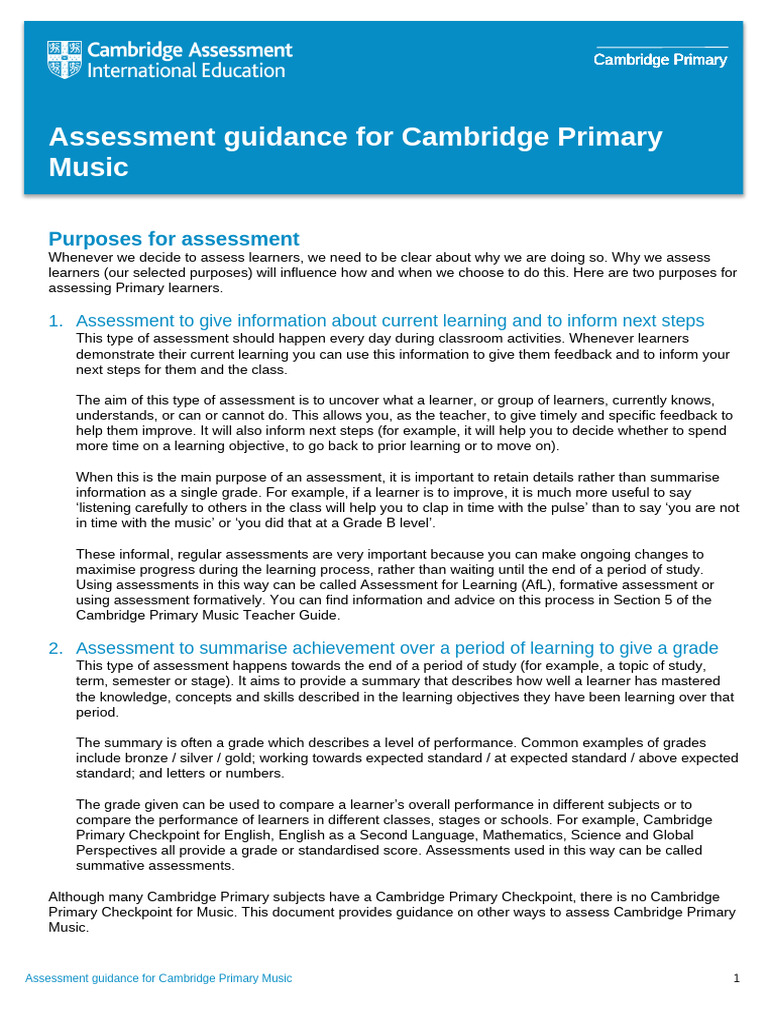 Primary AsstGuidance Music v1.0 SOL1 Proofread Tcm142-592516 | PDF | Educational Assessment ...