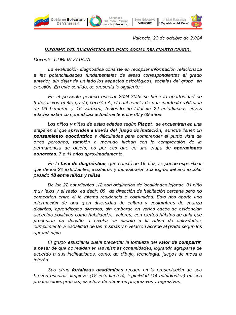 Diagnostico 4to | PDF | Cognición