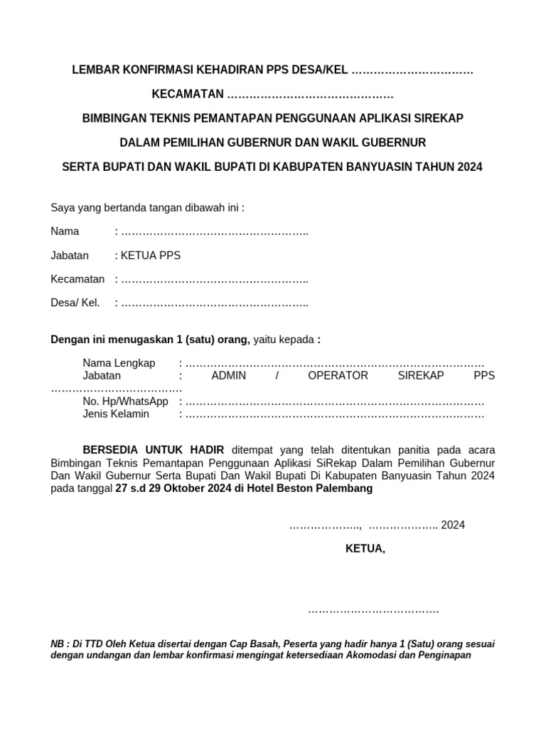 Lembar Konfirmasi Kehadiran Pps Desa | PDF