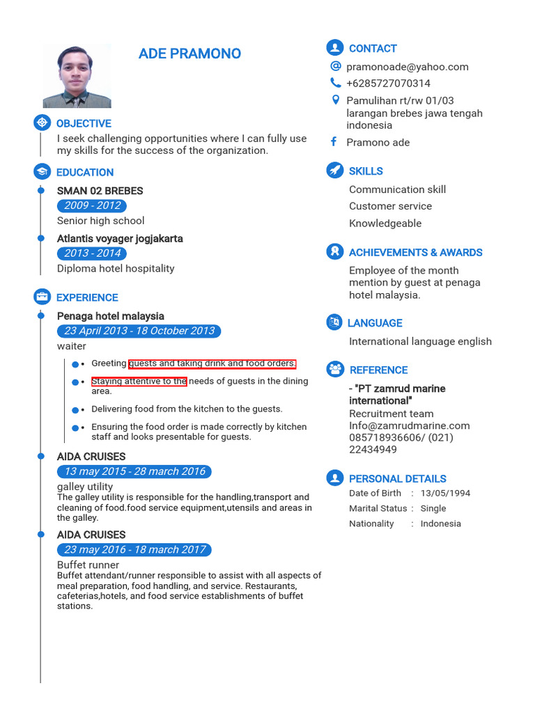 RESUME (laut) | PDF | Waiting Staff | Restaurants