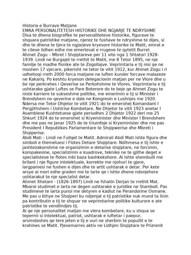 Historia e Burrave Matjane | PDF