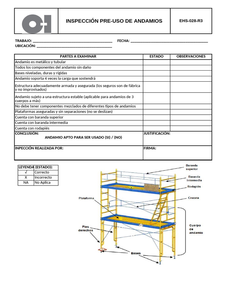 EHS-028-R3 Inspeccion Preuso de Andamios | PDF