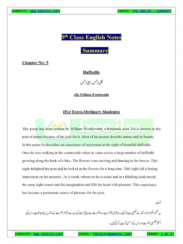 9th Eng Summary | PDF