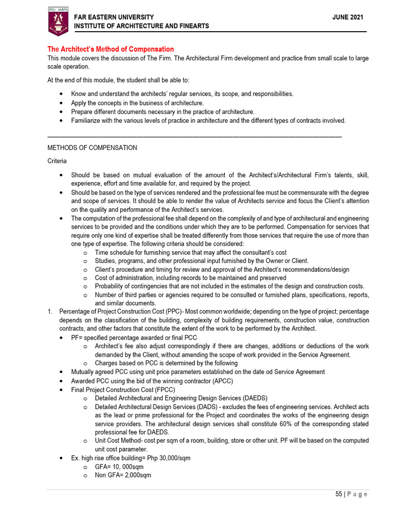 The Architect's Method of Compensation | PDF | Per Diem | Architect